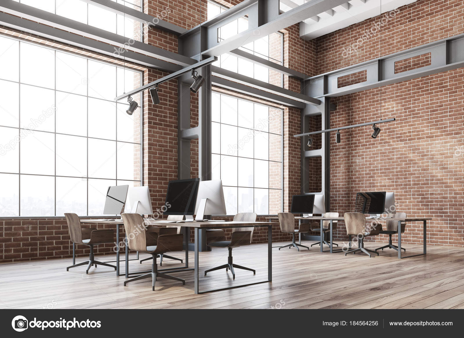 Brick wall open space office side Stock Photo by ©denisismagilov 184564256