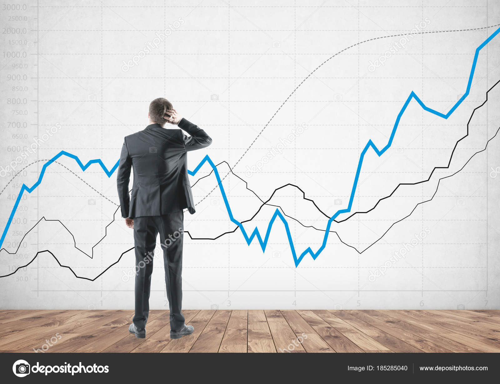 Rear view businessman scratching head, graph Stock Photo by ... Rear view businessman scratching head, graph Stock Photo by ...