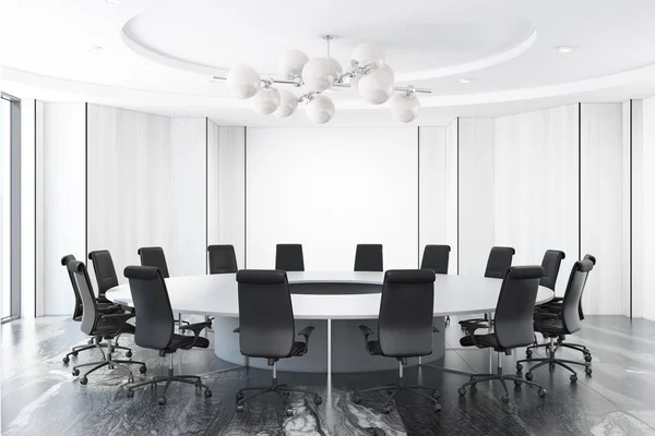 Wooden meeting room, round table Stock Photo by ©denisismagilov 185316520