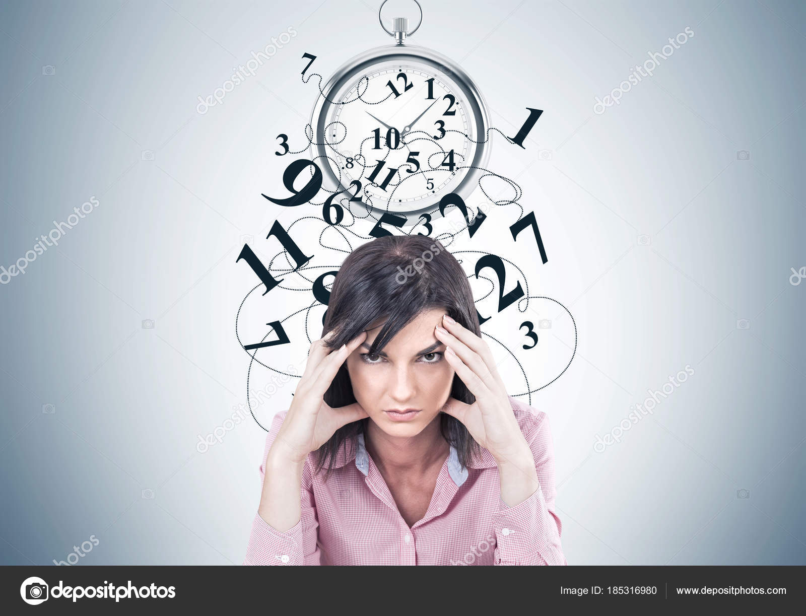 Stressed young brunette, time management Stock Photo by ©denisismagilov ...