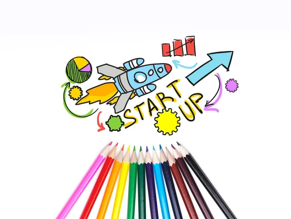 Colorful start up sketch, pencils - Stock Image - Everypixel