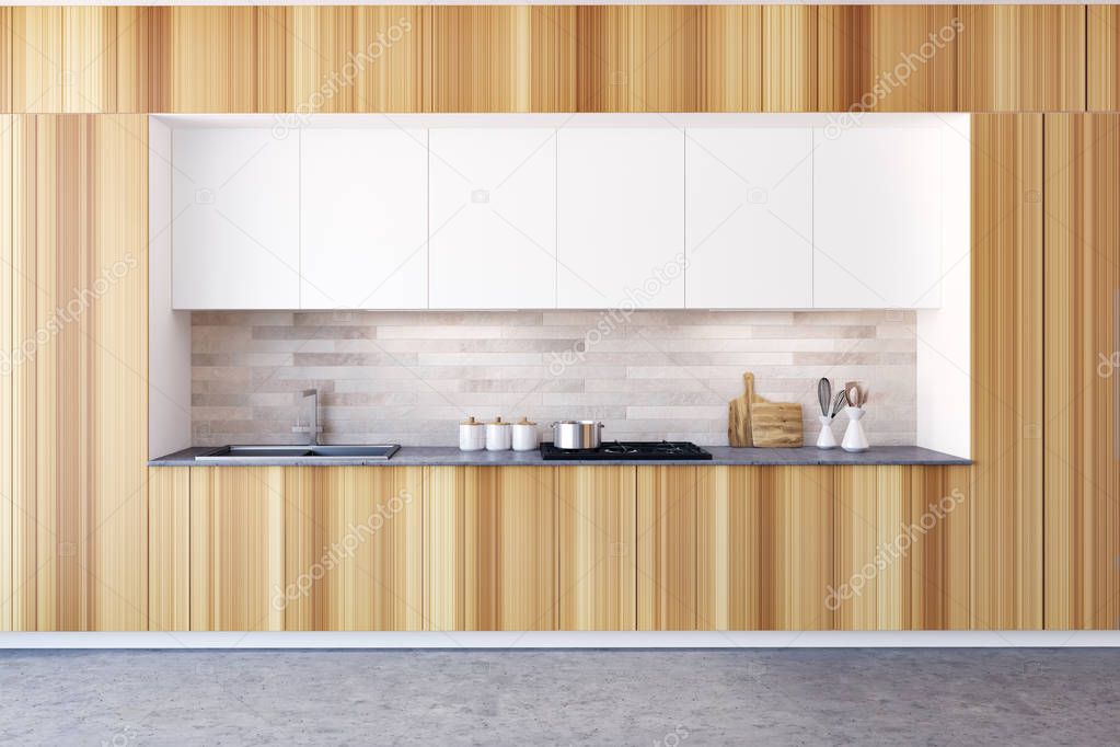 Wooden kitchen, a front view — Stock Photo © denisismagilov #195584634