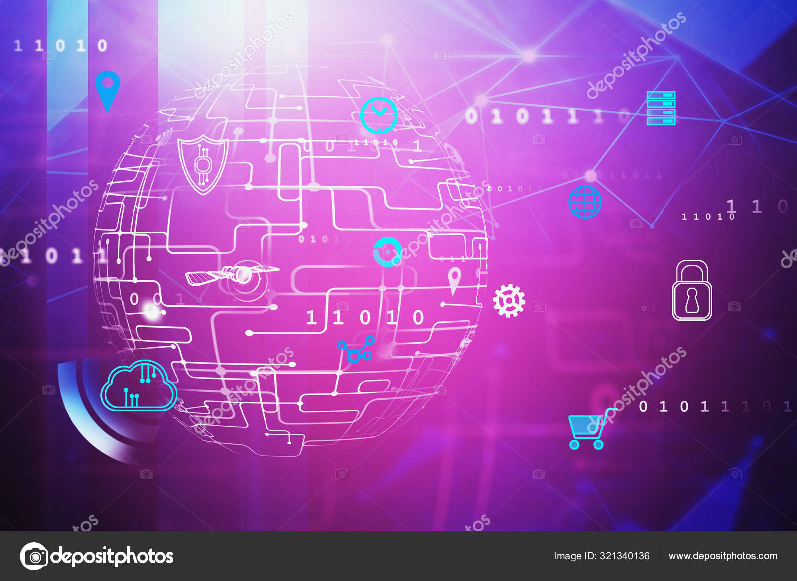 Purple digital icons interface, global network Stock Photo by ...