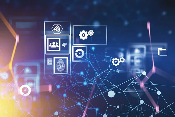 Hi tech interface and blue network hologram — Stock Photo ...