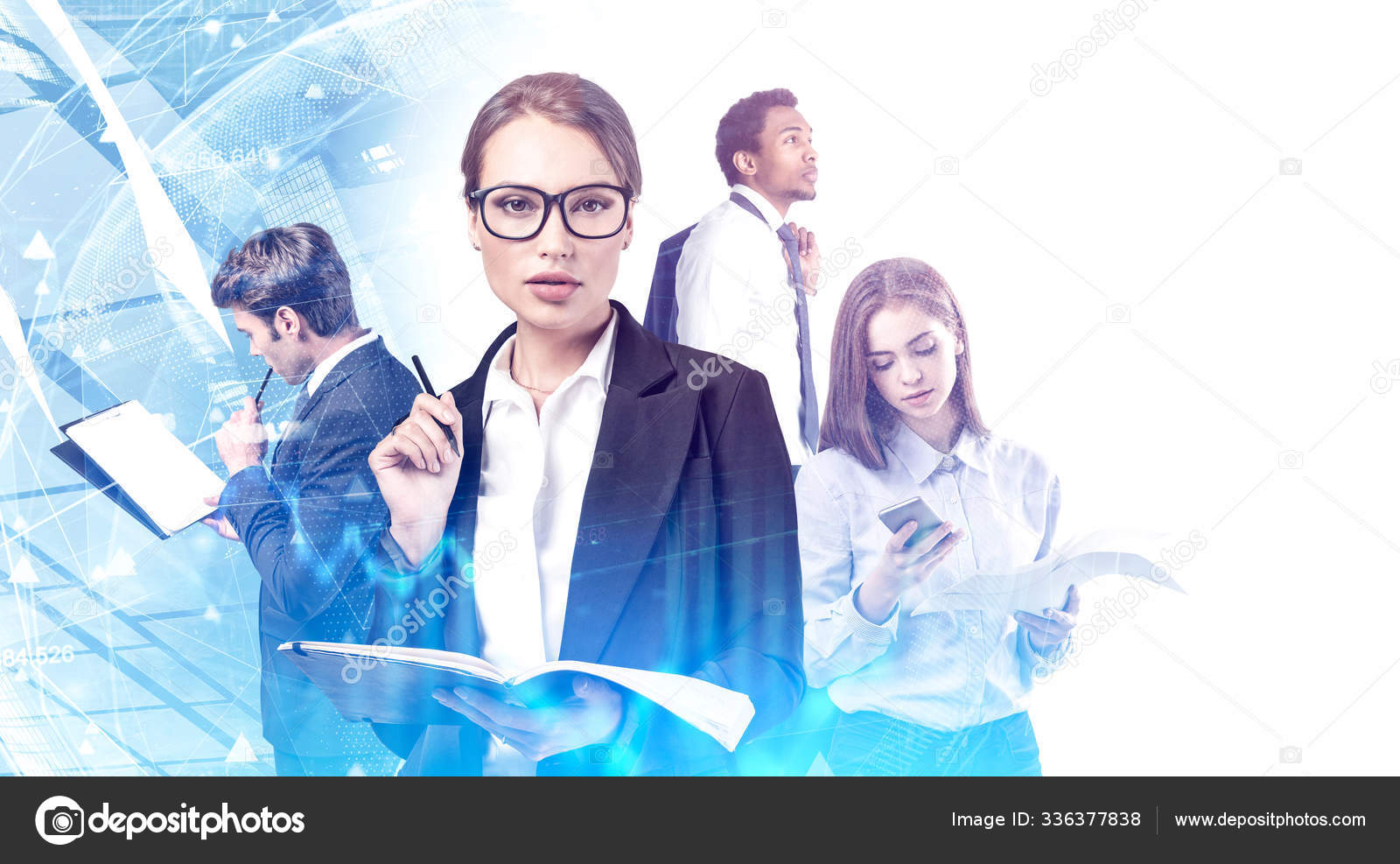 Hi tech startup in city, network interface Stock Photo by ...