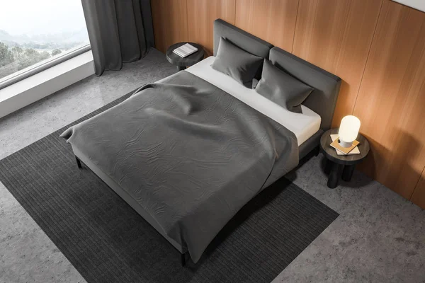 Top View Luxury Bedroom Gray Walls Concrete Floor Carpet Large Stock ...