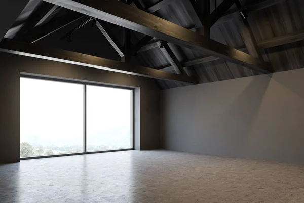 Interior of empty attic room in luxury mansion with grey walls ...