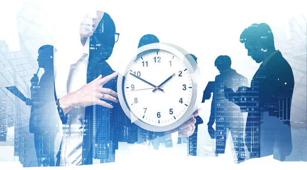 Silhouettes of business people brainstorming and working in abstract ...