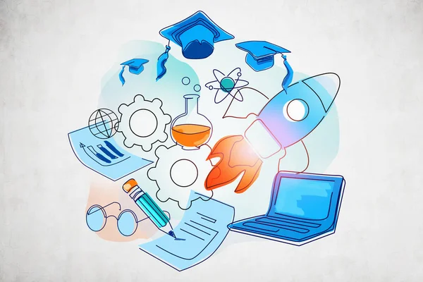 Creative and colorful education sketch drawn on concrete wall. Concept ...