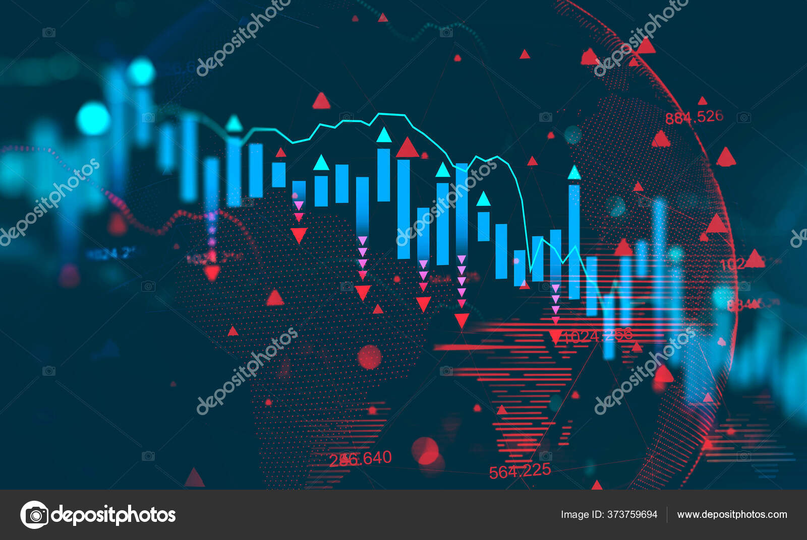 Blurry Declining Digital Graph Interface Dark Blue Background Double ...