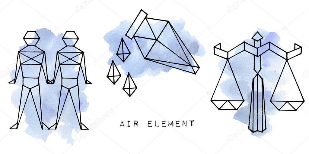 Constelaci n del zod aco. Creado a mano garabatos signos del zodiaco, conjunto de elementos de ...