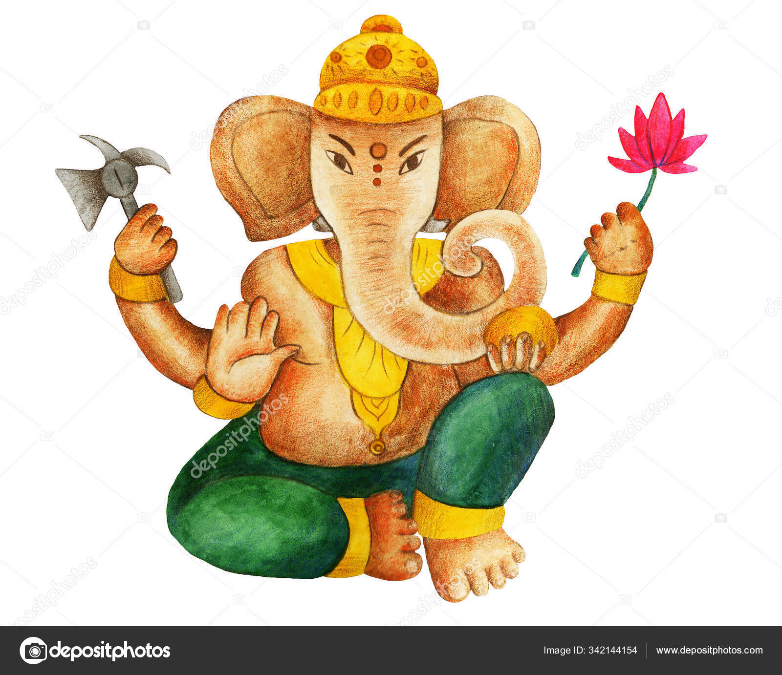 Imagen Acuarela Del Dios Ganesh Ilustración de stock #342144154 de ...