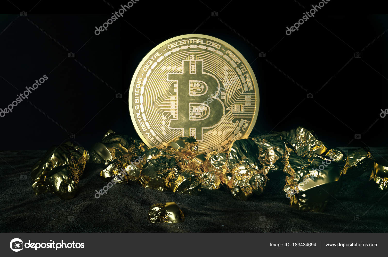 Golden Bitcoin Coin and mound of gold. Bitcoin cryptocurrency. Business ...