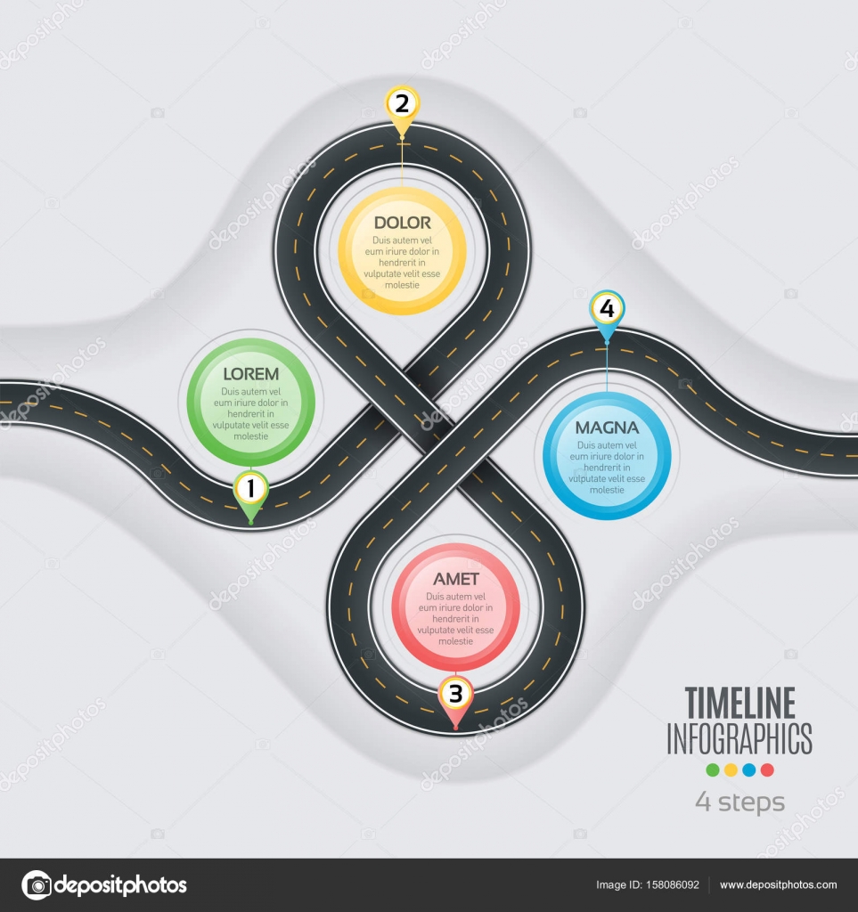Navigation map infographic 4 steps timeline concept. Winding roa Stock ...