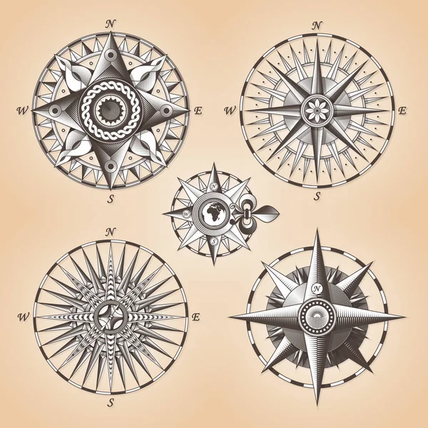 Set Of Vintage Old Antique Nautical Compass Roses Vector Signs Stock Vector Image By