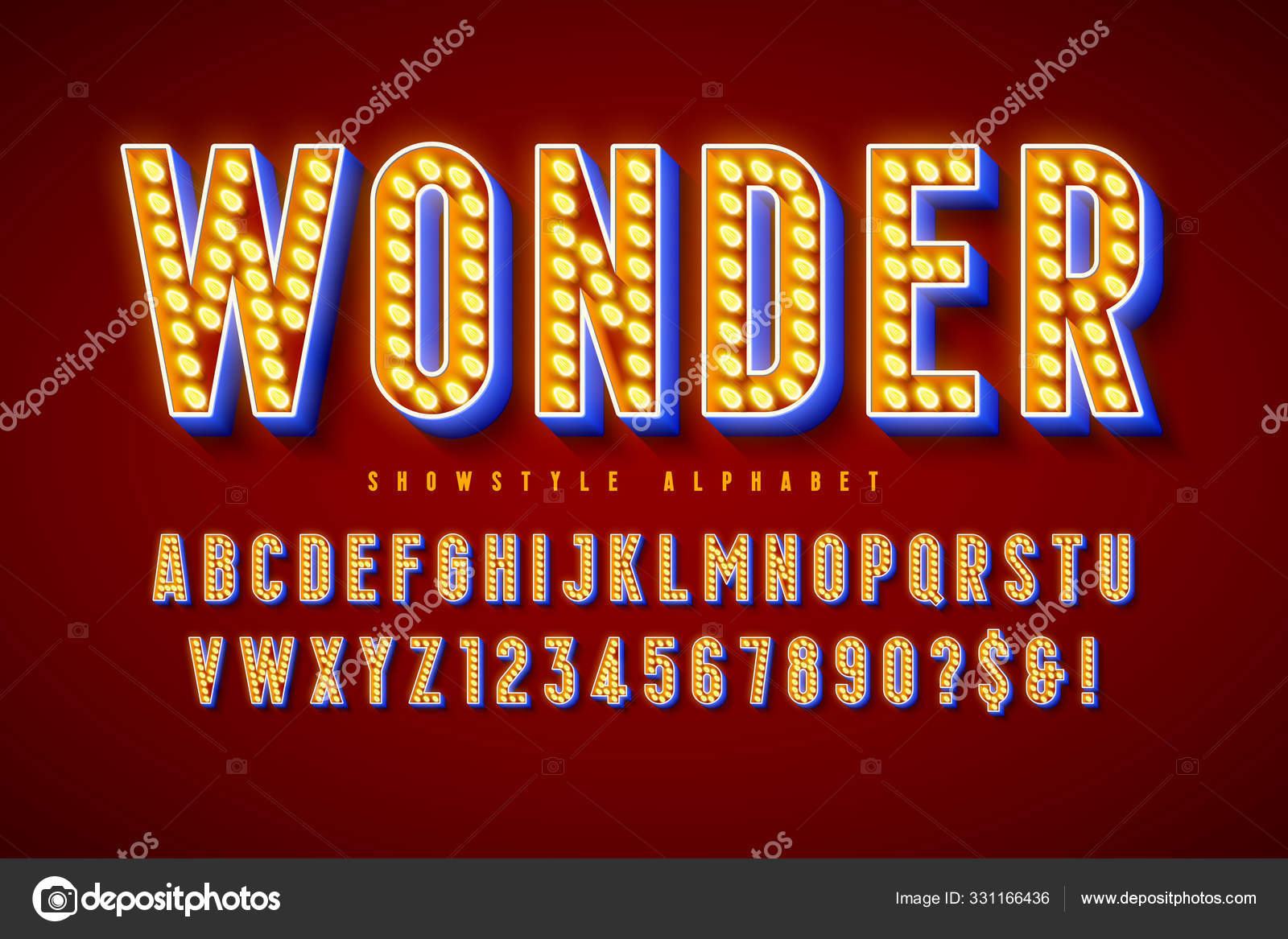 Diseño de fuente de cine retro, cabaret, lámparas led letras Vector de ...