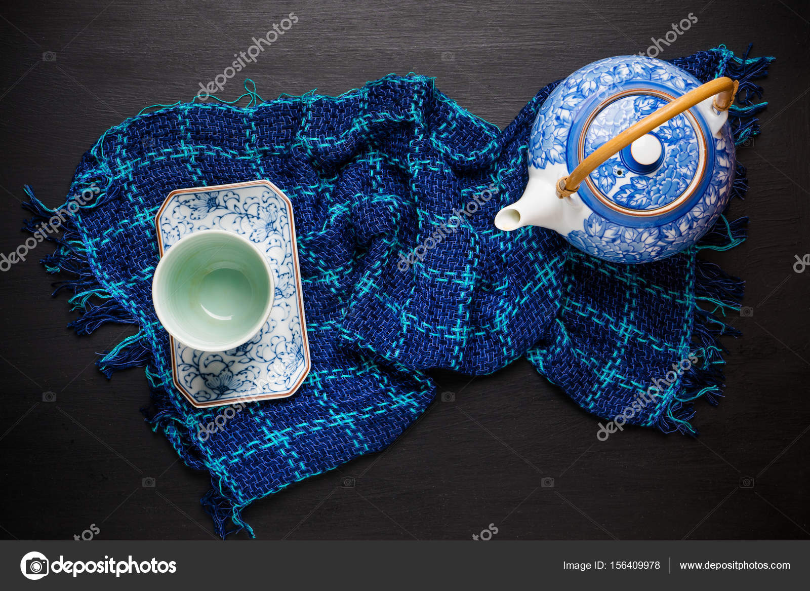 Set of China tea background. ceramic teapot with cup on wooden Stock ...