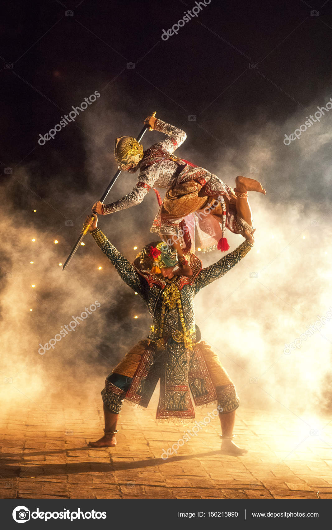 Khon is traditional dance drama art of Thai classical masked Stock ...