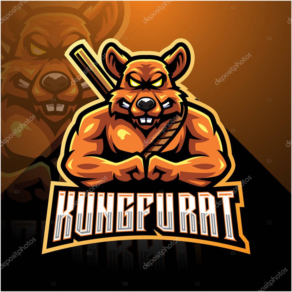 Kungfu rata esport mascota logo diseño 2024