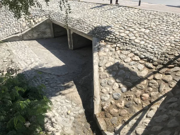 concrete box culvert with two channels with construction of apron head ...