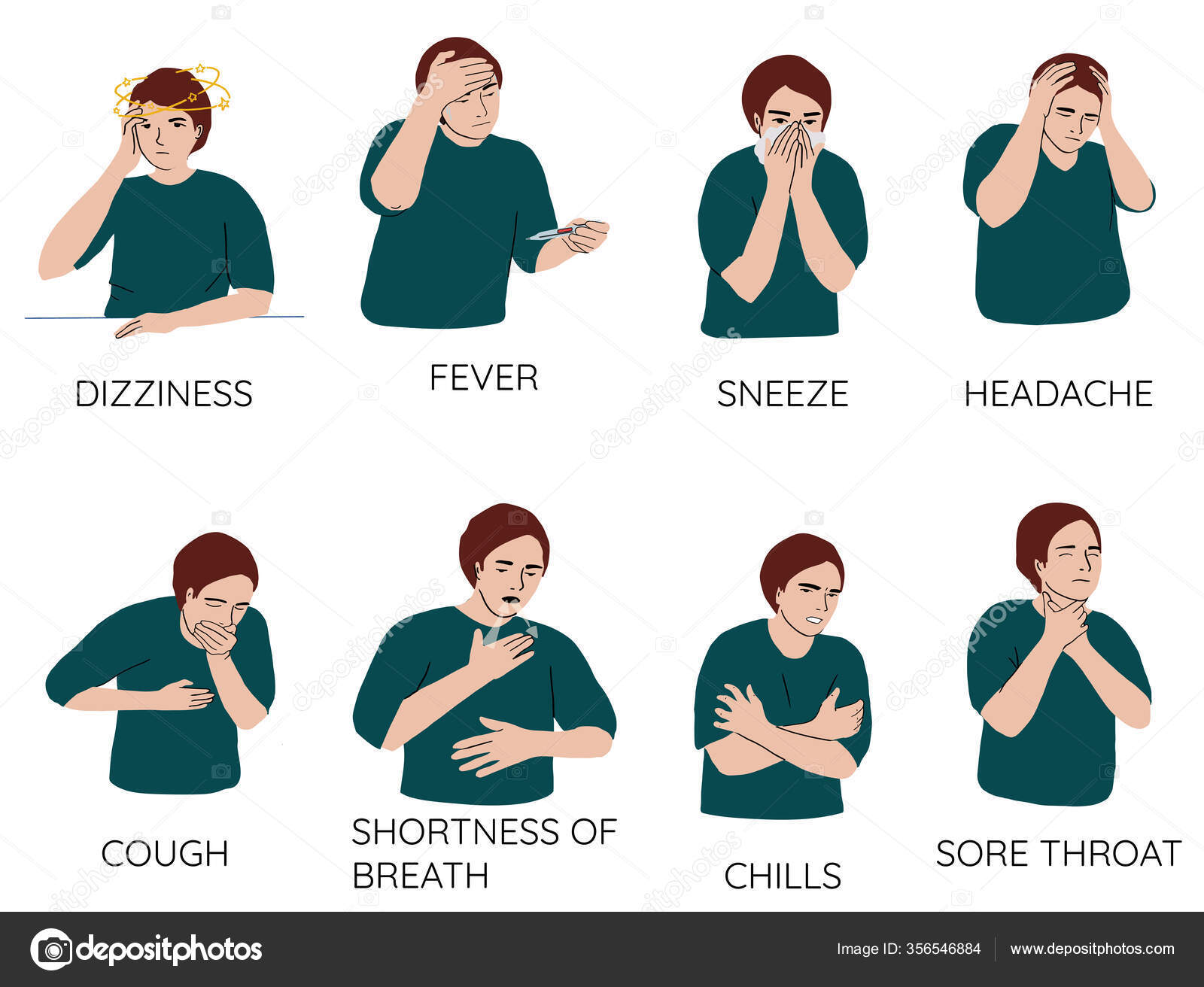 Gender Cartoon Characters Demonstrating Symptoms Common Cold Fever ...
