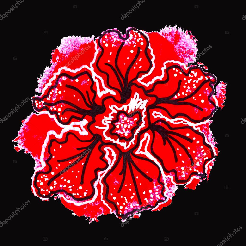 Flor roja. Manos dibujando una flor fabulosa. Ilustración aislada de ...