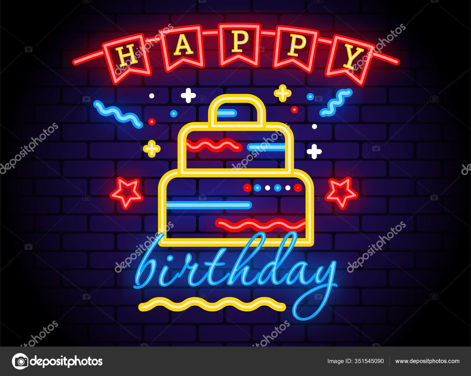 Birthday cake neon light sign concept Stock Vector by ©mentalmind 351545090
