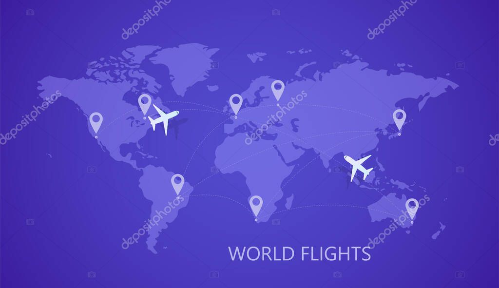 Mapa del mundo con aeropuertos y aviones 2022