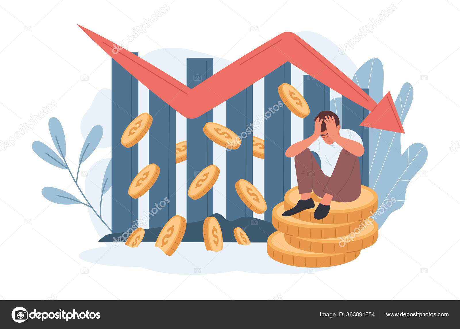 Man with financial problems sitting on gold coins Stock Vector by ...