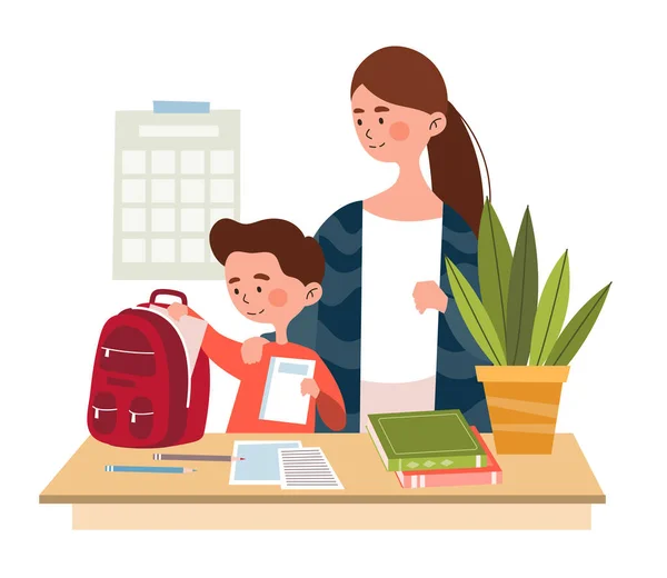 Kid packing backpack Vector Art Stock Images | Depositphotos