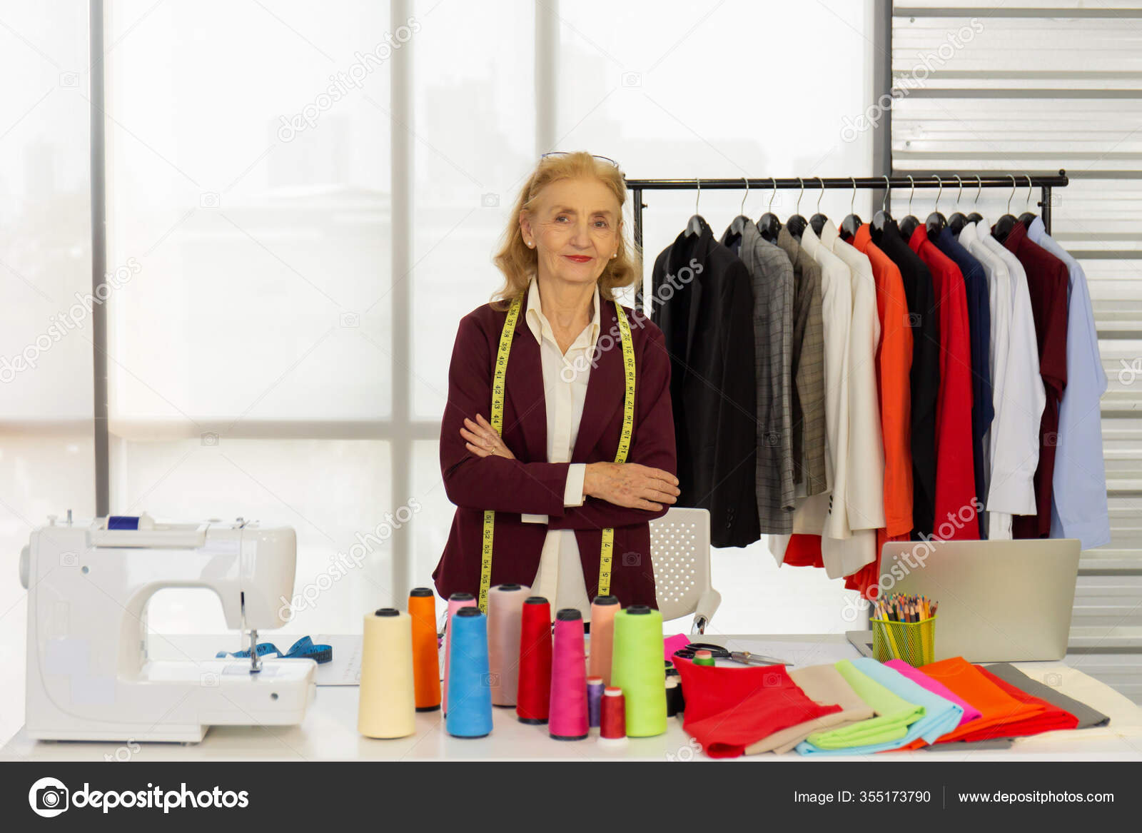 Professional Female Sewing Designers Office Have Variety Fabric Color ...