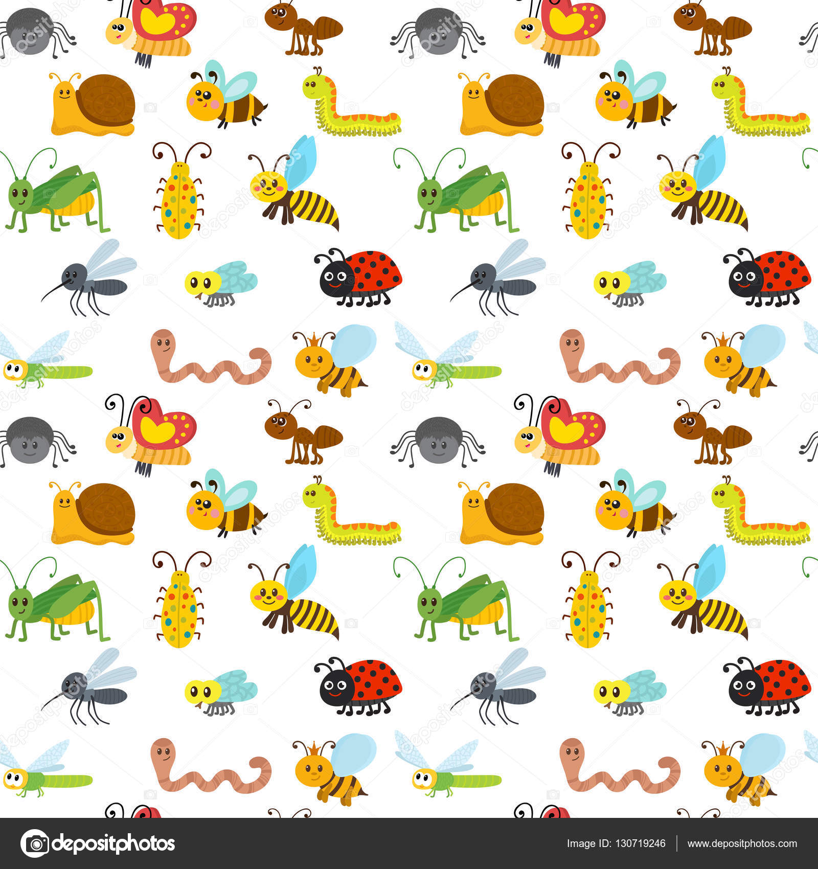 Cute cartoon seamless pattern with insects. Funny background for Stock ...