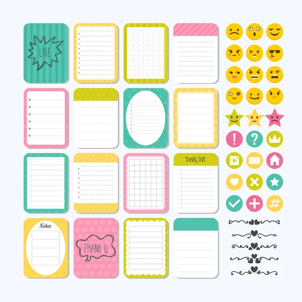 Kids notebook page template vector cards, notes, stickers, labels, tags ...