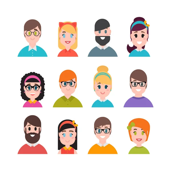 People avatars collection. Simple flat cartoon style. Male and female ...