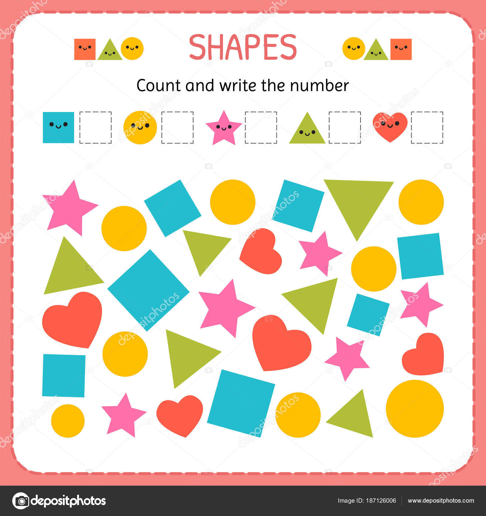 Count and write the number. Learn shapes and geometric figures ...