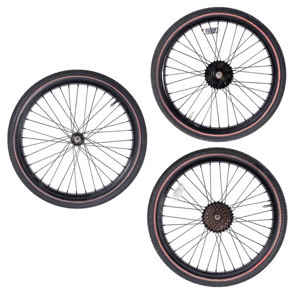 Conjunto de rueda de bicicleta aislado sobre fondo blanco — Foto de ...