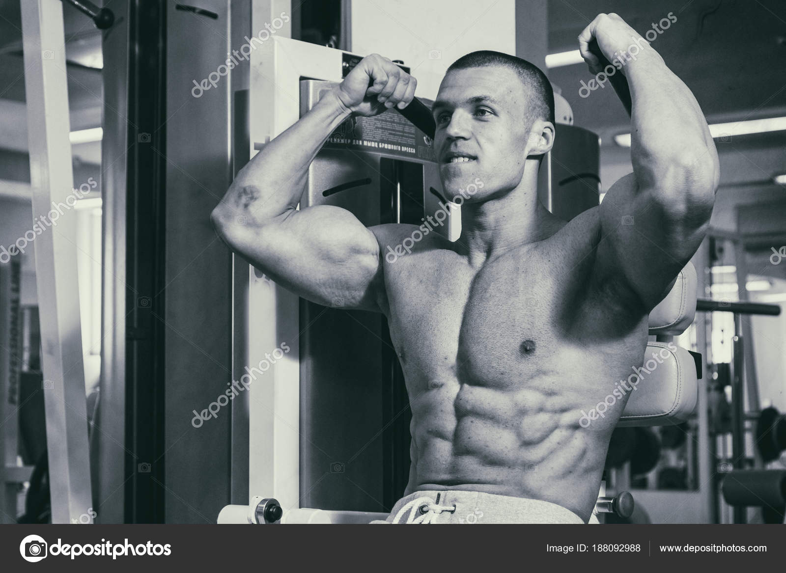 Muscular Man Bodybuilder Training Gym Posing Muscle Stock Photo by ...