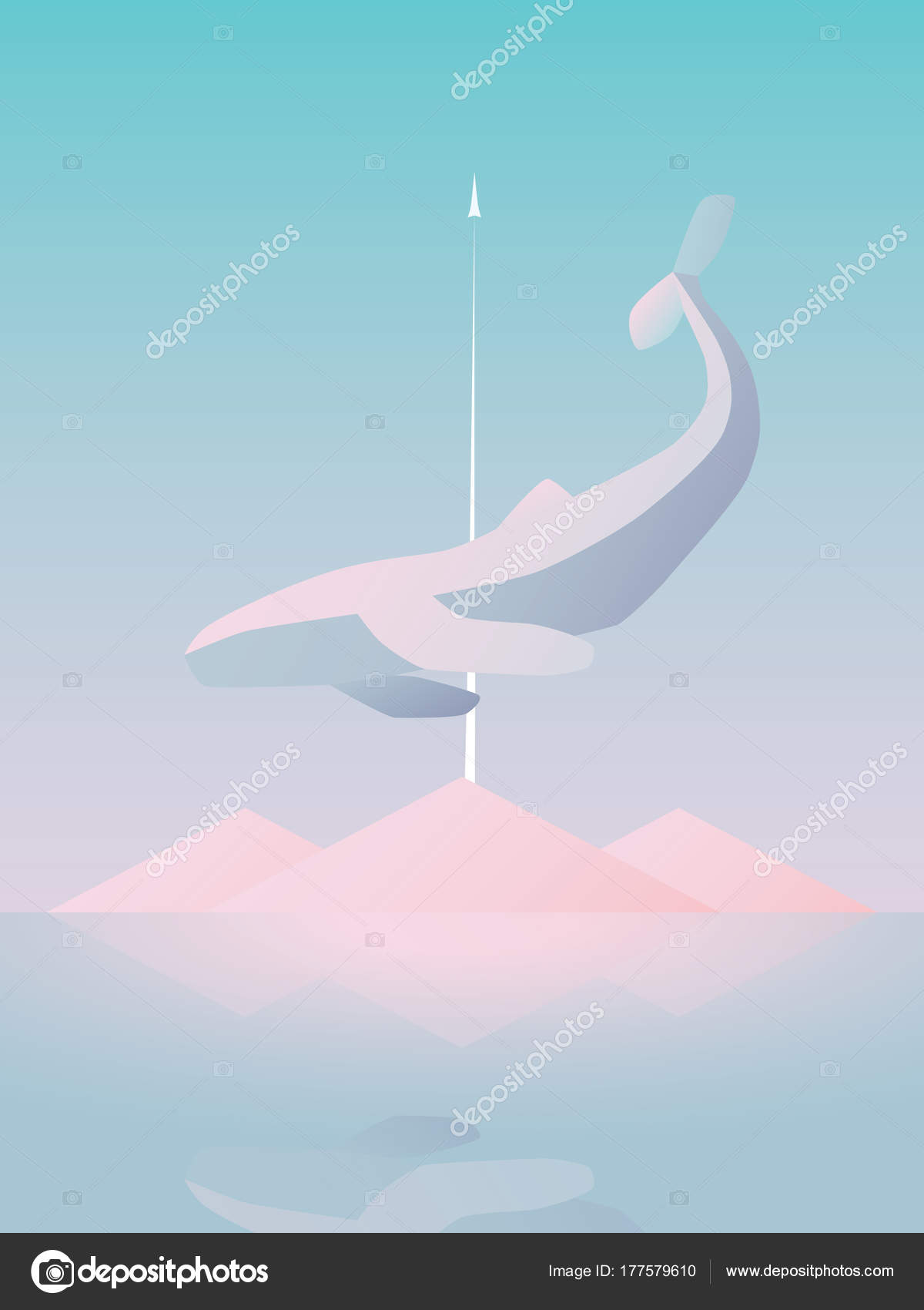 Fantasy sci-fi abstract vector background with whale flying above ...