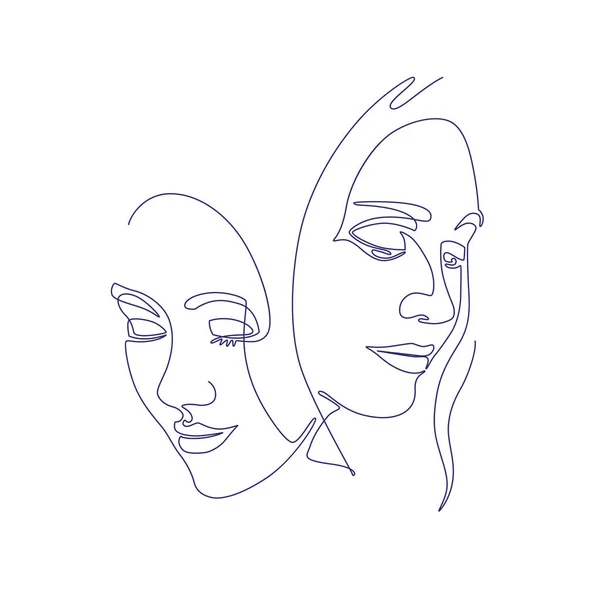 Continuous line, two women faces. Abstract, modern art. Fashion concept ...