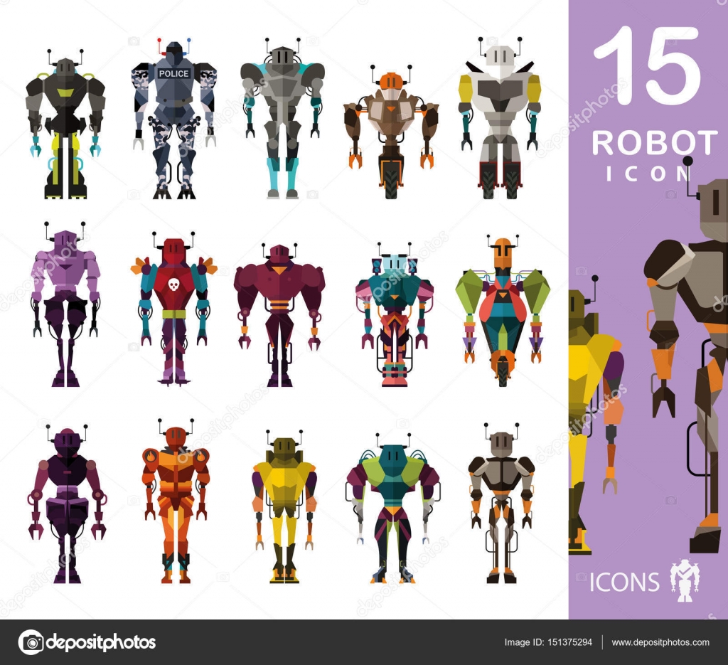 Set of Robot characters Stock Vector Image by ©Sky-Designs #151375294