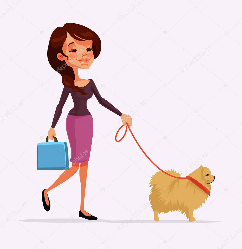 Personaje de chica paseando con personaje de perro. Vector plano ilustraci n de dibujos animados ...