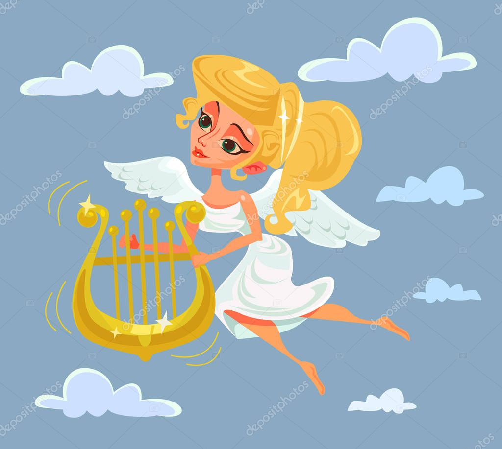 Musa griega tocando el arpa. Vector plano ilustración de dibujos ...