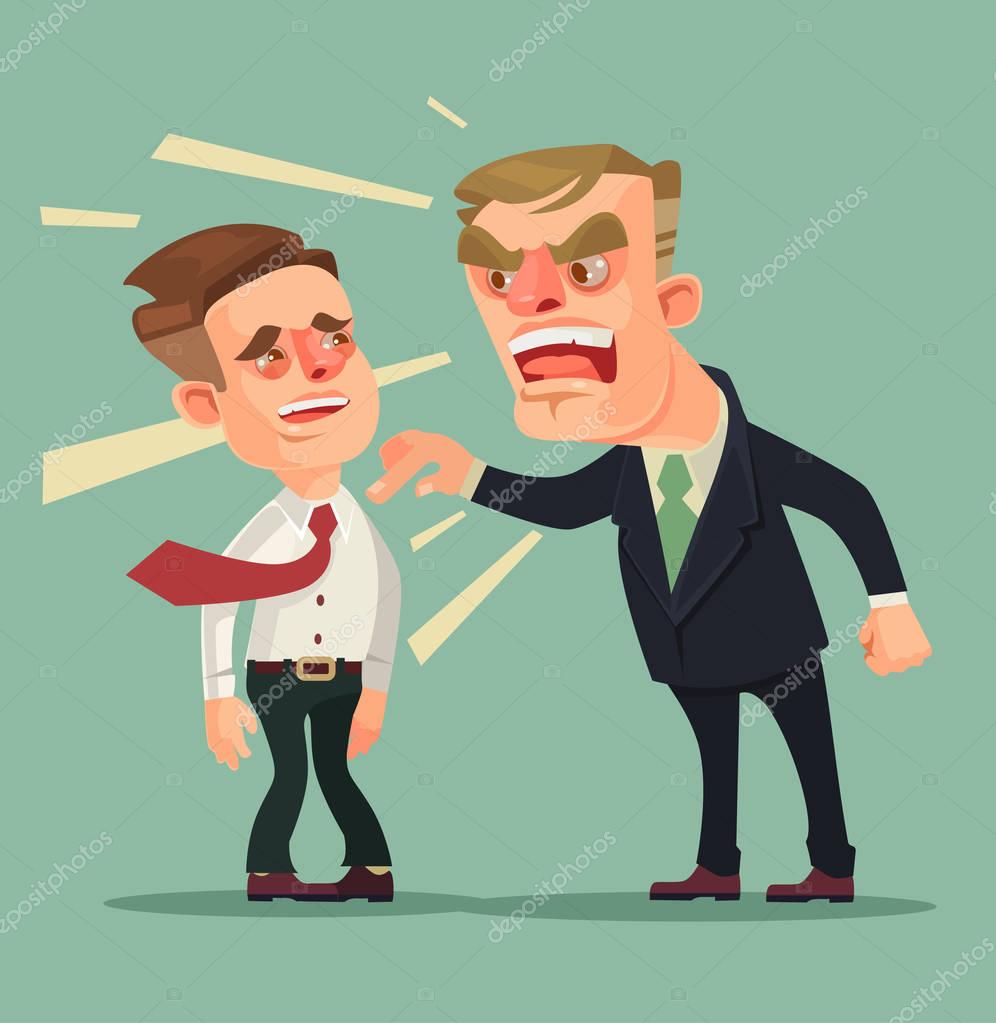 El jefe le grita al trabajador. Vector plano ilustración de dibujos ...