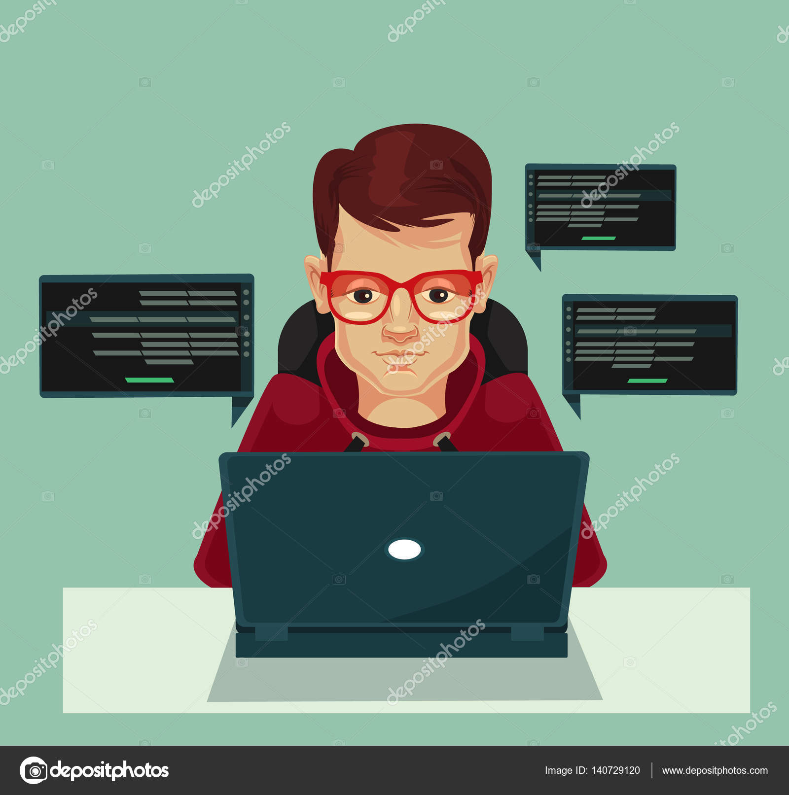 Young programmer man character coding. Vector flat cartoon illustration ... Young programmer man character coding. Vector flat cartoon illustration ...