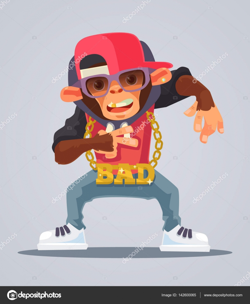 Cool monkey rapper character in modern clothes. Vector flat cartoon ...