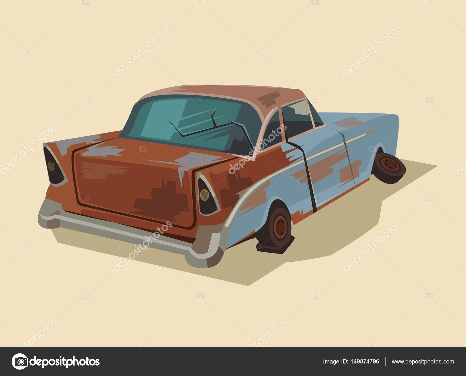 Old rusty broken car. Vector flat cartoon illustration Stock Vector ...