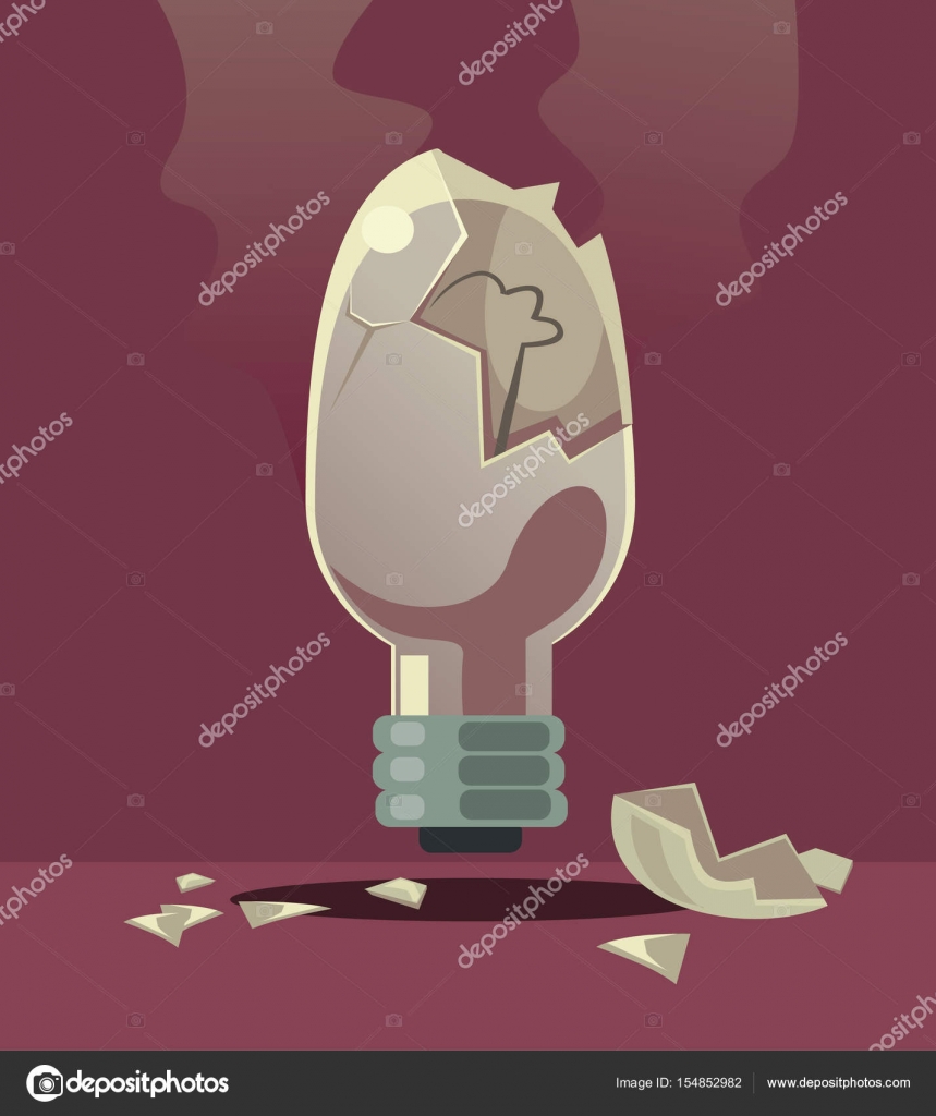 Broken light bulb. Bad idea. Rejected invention. Vector flat cartoon ...