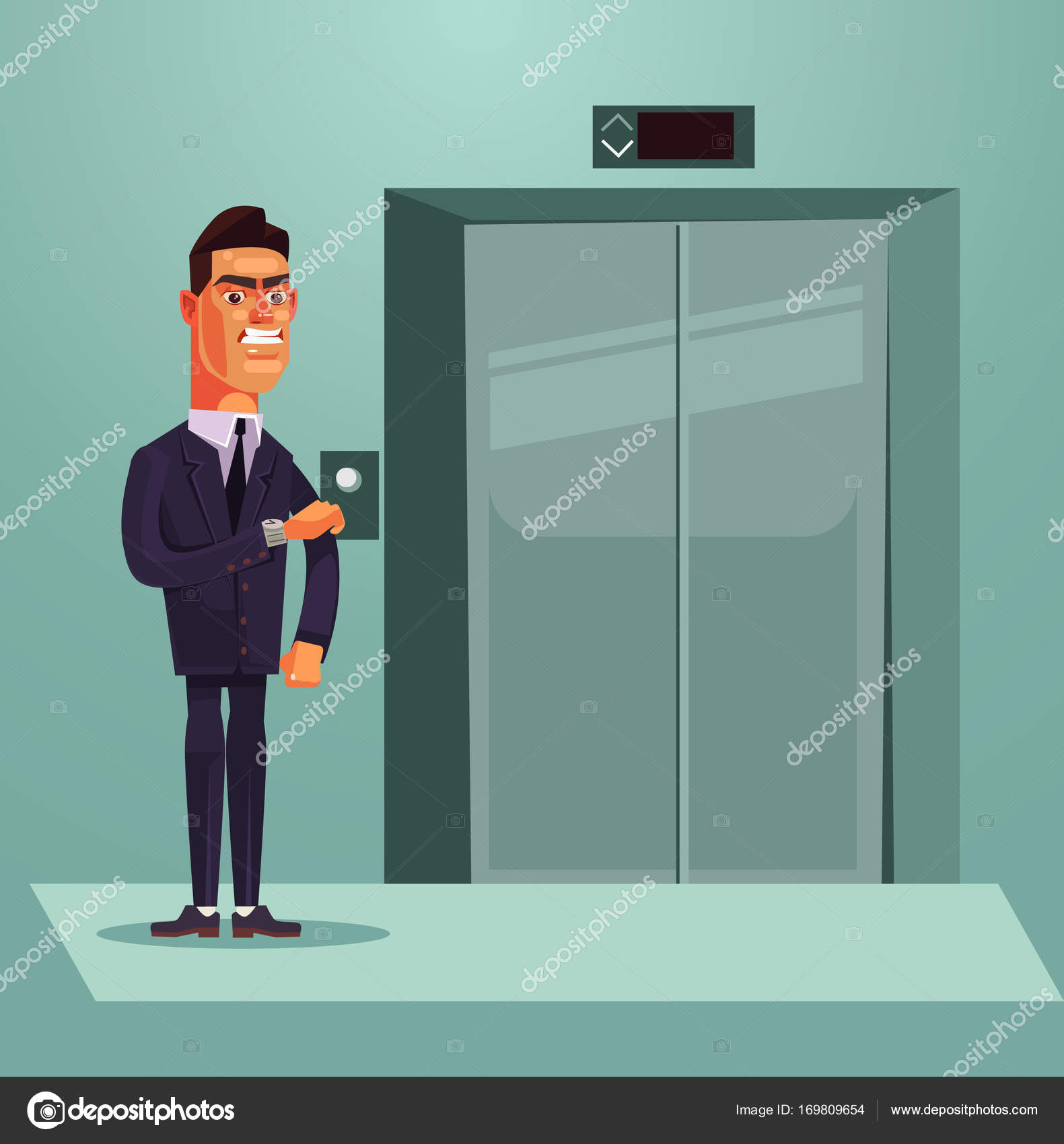 Angry sad nervous office worker businessman character waiting for ...