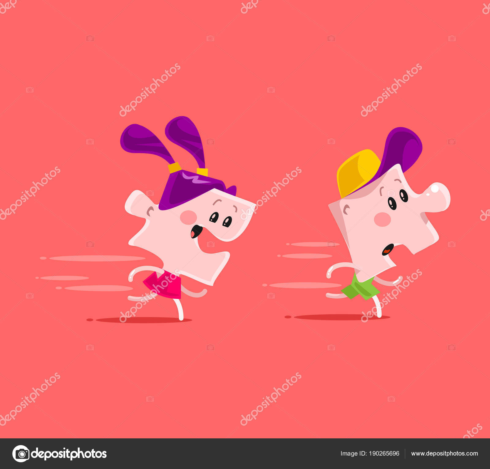 Happy Smiling Love Puzzle Piece Woman Girl Character Chasing Puzzle ...