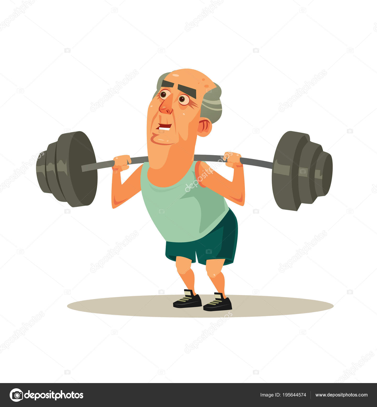 Happy Smiling Grandpa Old Man Character Doing Exercise Workout Dumbbell ...